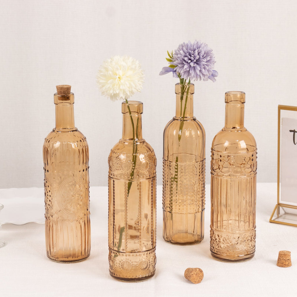 Embossed Glass Bottles Amber Gold 10" | TableclothsFactory