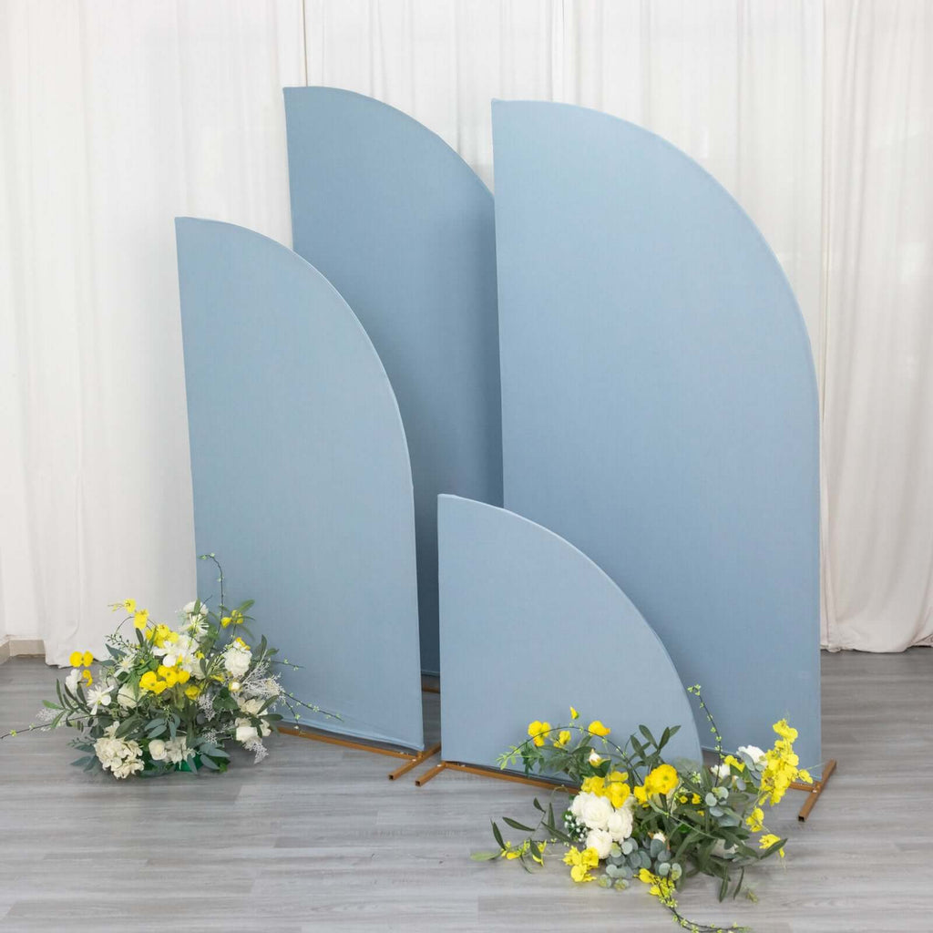 Matte Dusty Blue Spandex Half Moon Backdrop Covers | TableclothsFactory