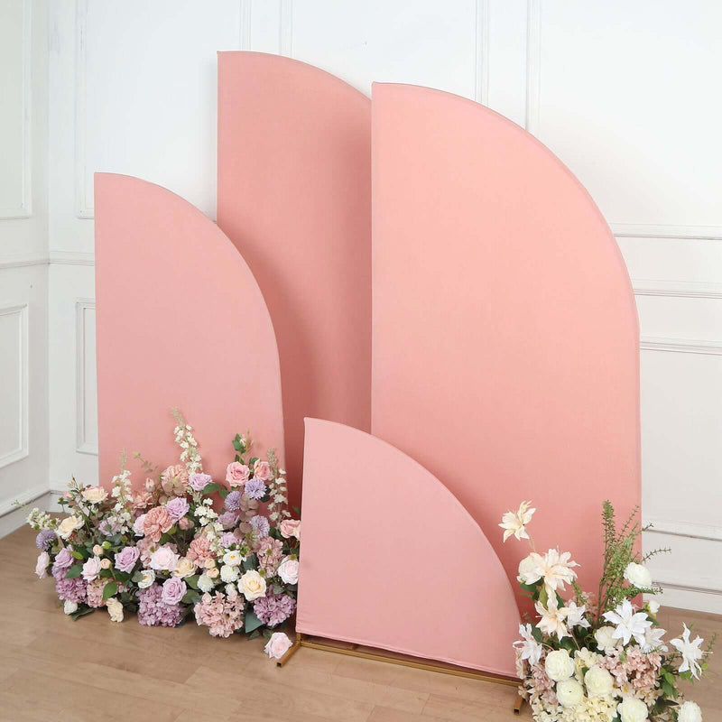 7ft Matte Dusty Rose Spandex Half Moon Backdrop | tableclothsfactory.com