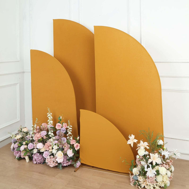 7ft Gold Spandex Half Moon Backdrop Cover | tableclothsfactory.com