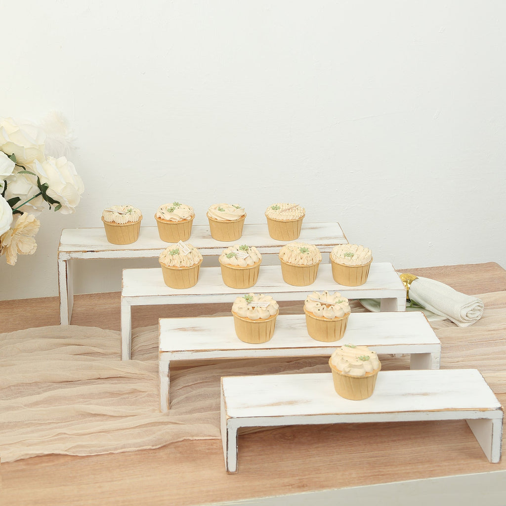 Set of 4 Rectangular Wooden Display Risers Whitewash | TableclothsFactory