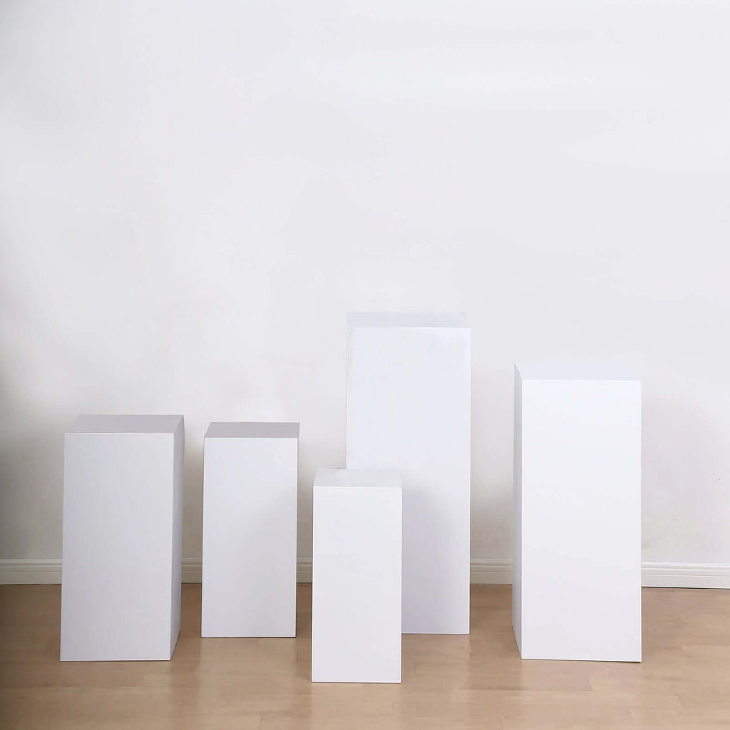 White Metal Rectangular Pedestal Stands | TableclothsFactory