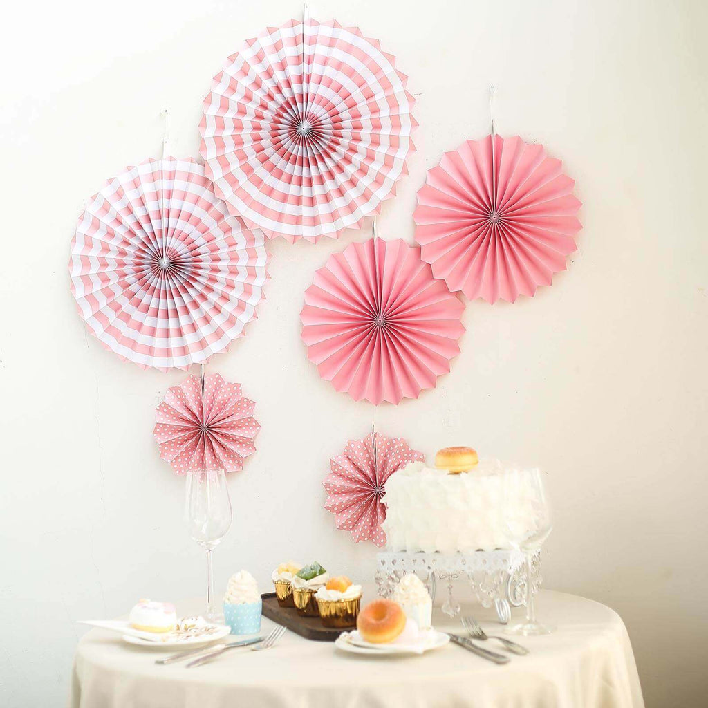 Pink Hanging Paper Fan Decorations Set of 6 | TableclothsFactory