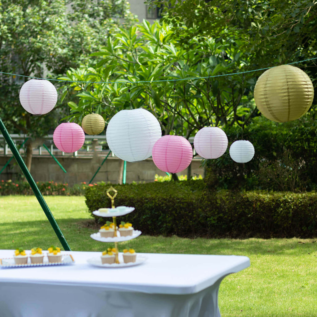 Blush Gold Hanging Paper Lanterns Set of 8 | TableclothsFactory