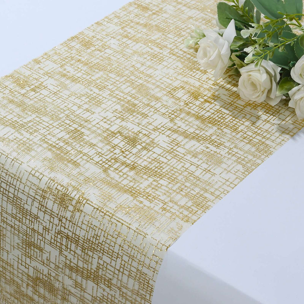 Glitter Mesh Table Runner 11"x108" Gold | TableclothsFactory