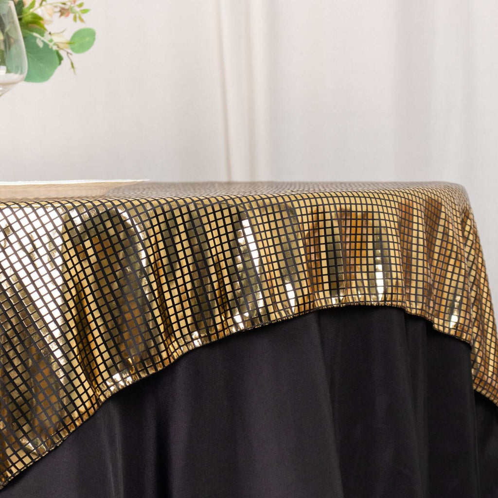 Foil Table Overlay 72"x72" Black/Gold | TableclothsFactory