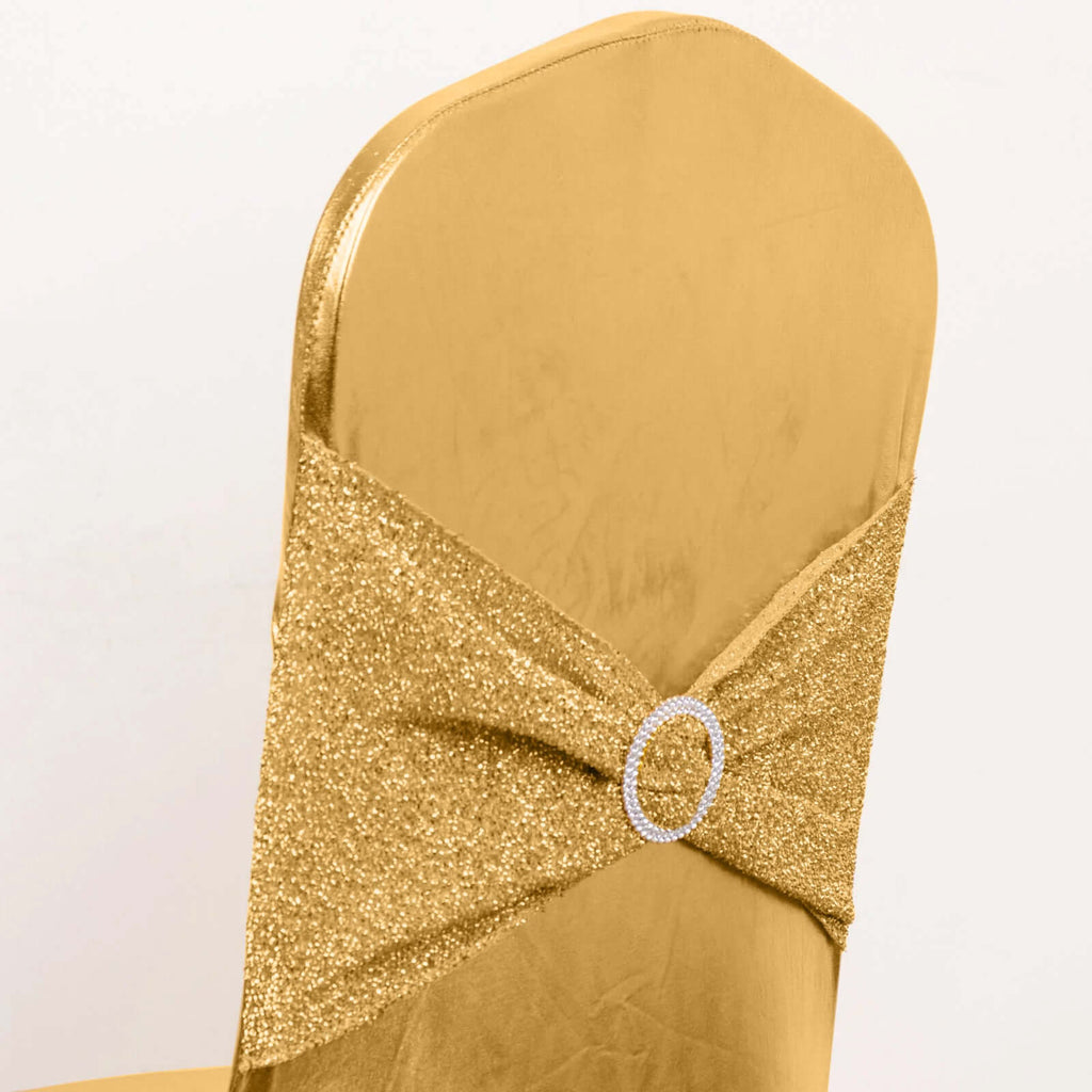 Shimmer Tinsel Spandex Chair Cover Gold | TableclothsFactory