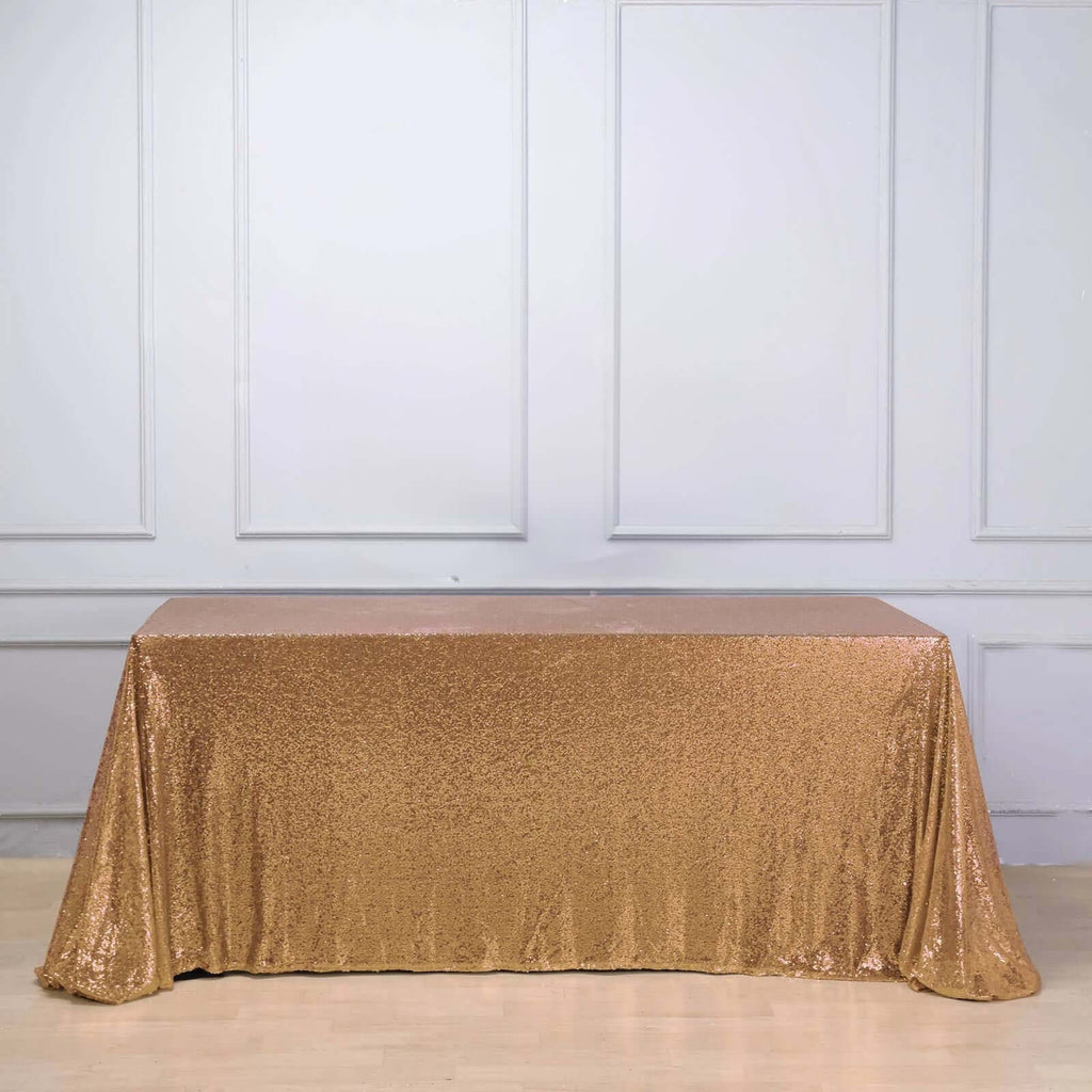 Sequin Tablecloth 90"x156" Gold | TableclothsFactory