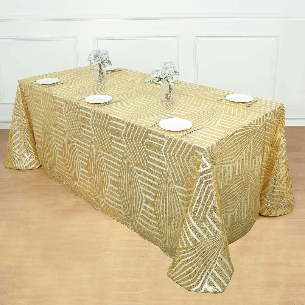 Sequin Diamond Tablecloth 90"x132" Gold | TableclothsFactory
