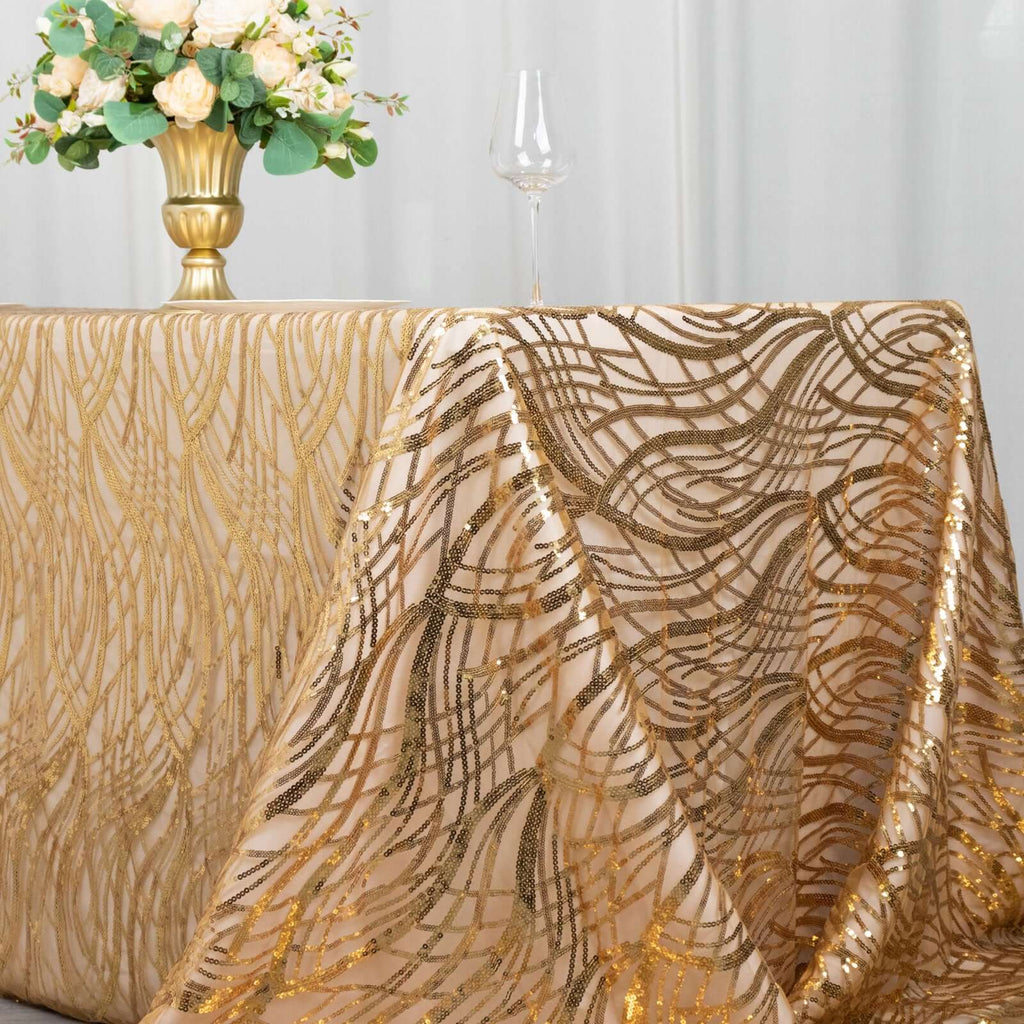 Sequins Tablecloth 90"x156" Gold | TableclothsFactory