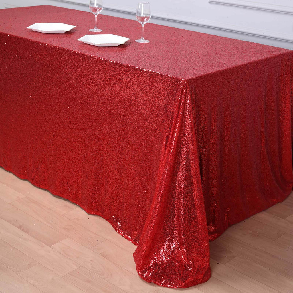 Sequin Tablecloth 90"x156" Red | TableclothsFactory