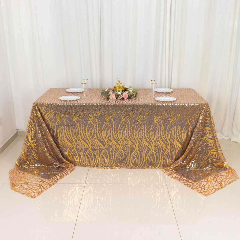 Sequins Tablecloth 90"x156" Rose Gold/Gold | TableclothsFactory
