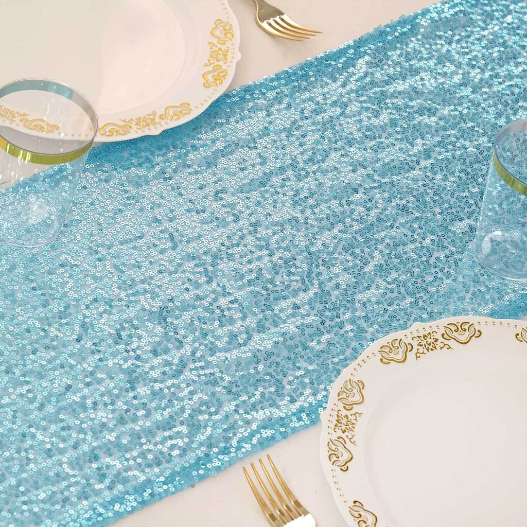 Sequin Runner 12"x108" Serenity Blue | TableclothsFactory