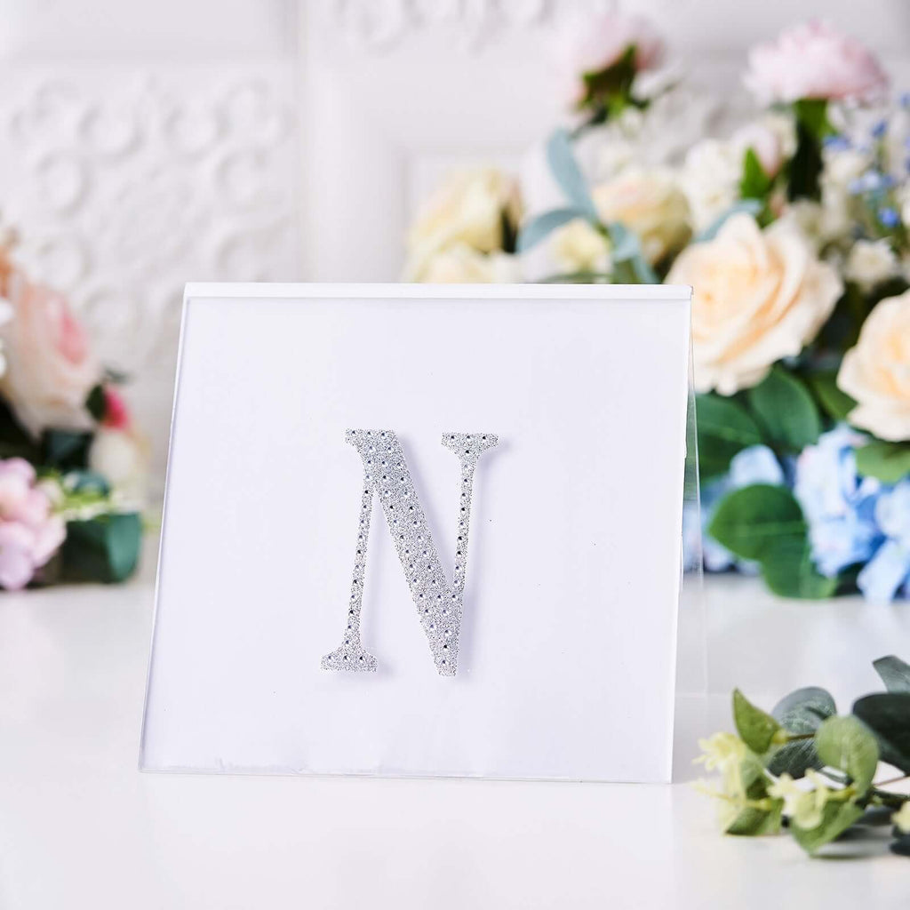 4" Rhinestone Sticker Letters "N" Silver | TableclothsFactory