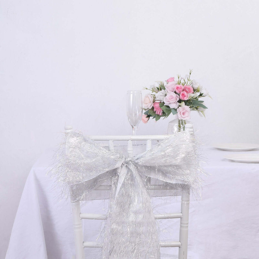 Polyester Fringe Sashes 6"x108" Silver | TableclothsFactory