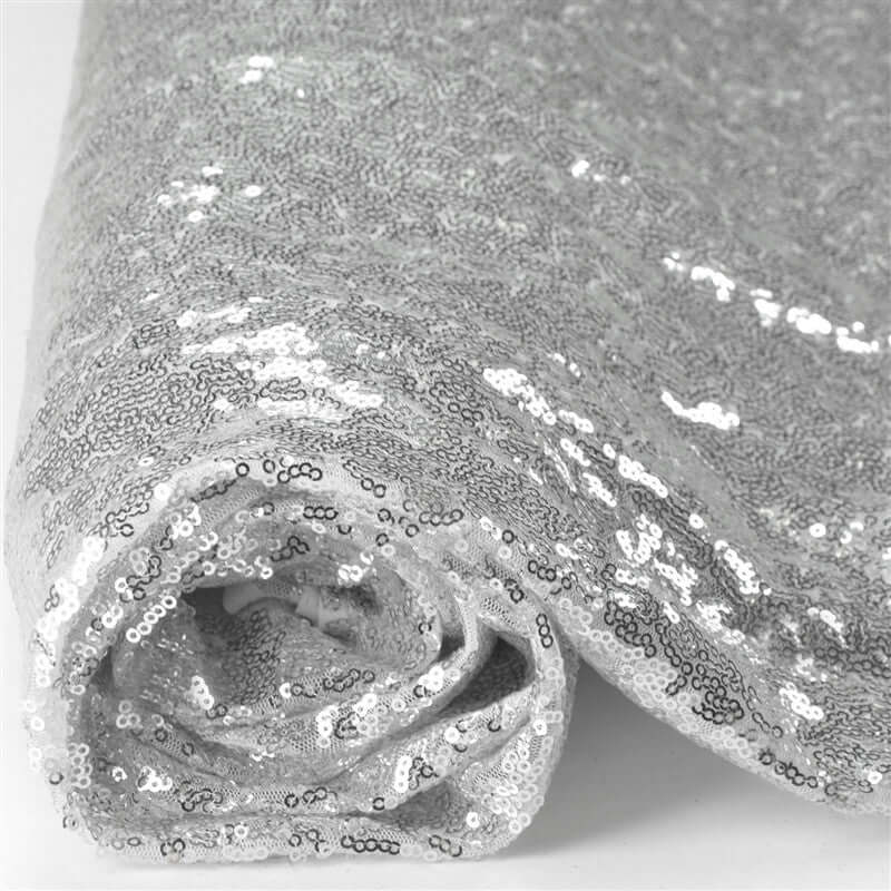 Silver Sequin Fabric Bolt 54"x4 Yards | TableclothsFactory