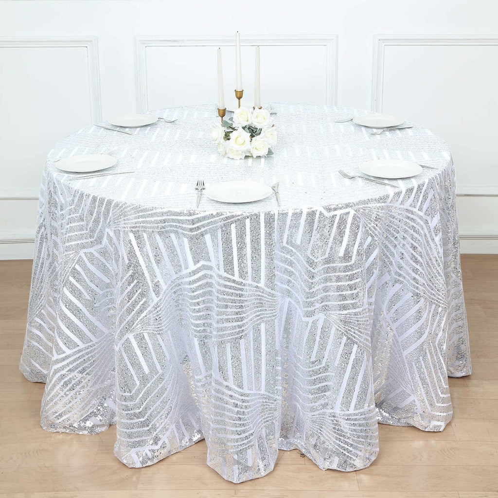 Sequin Diamond Tablecloth 120" Silver | TableclothsFactory