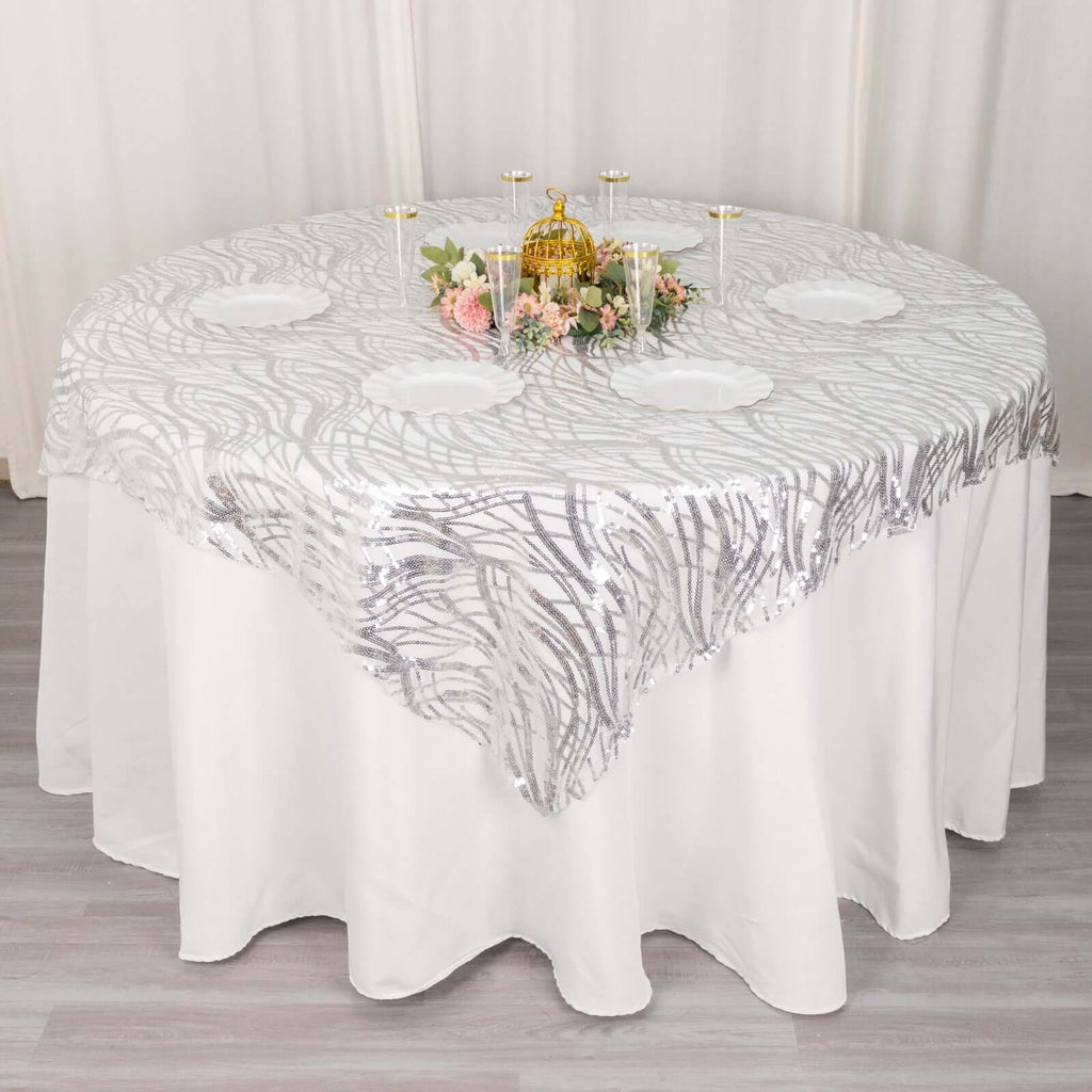 Wave Mesh Overlay 72"x72" Silver | TableclothsFactory