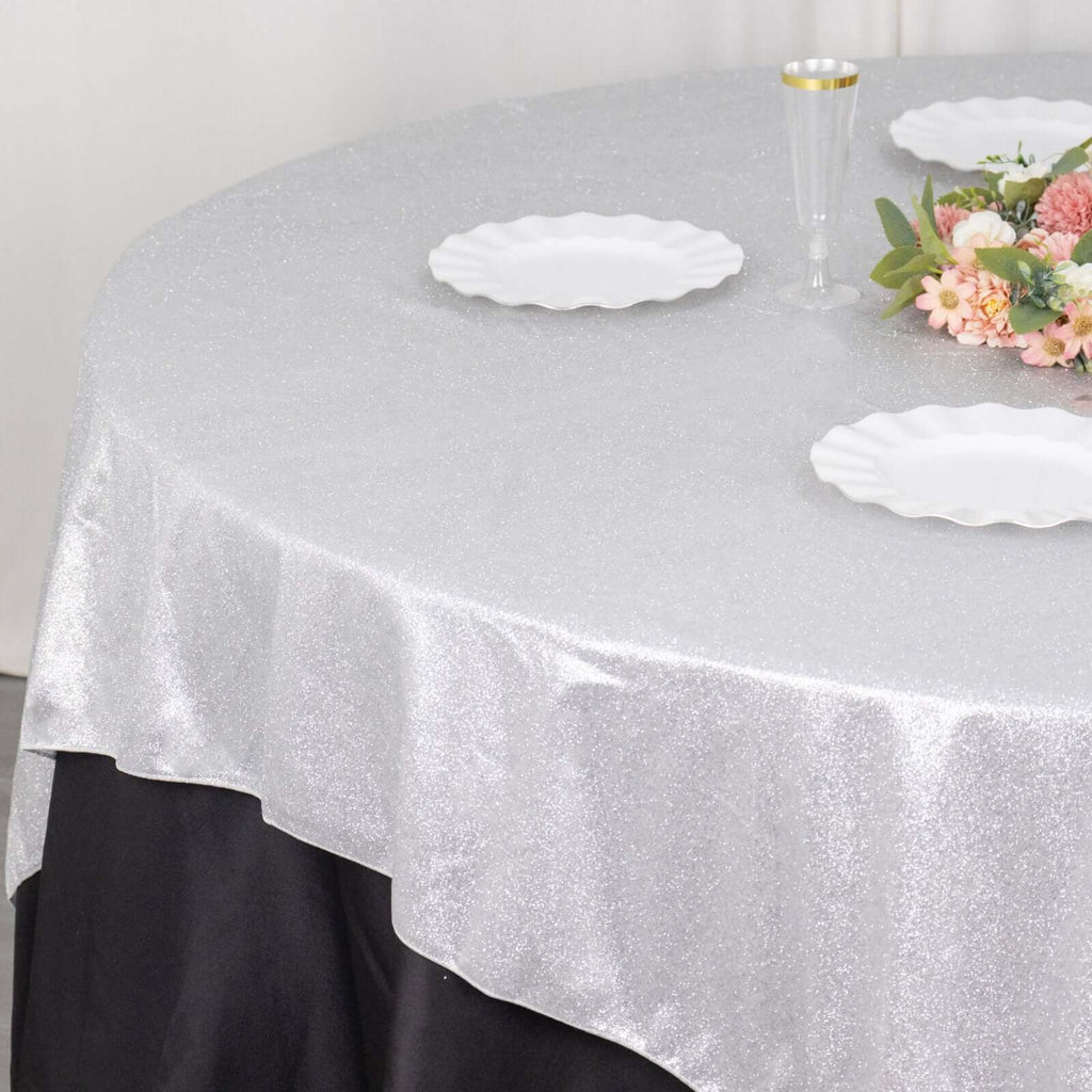 Sparkle Overlay 72"x72" Silver | TableclothsFactory