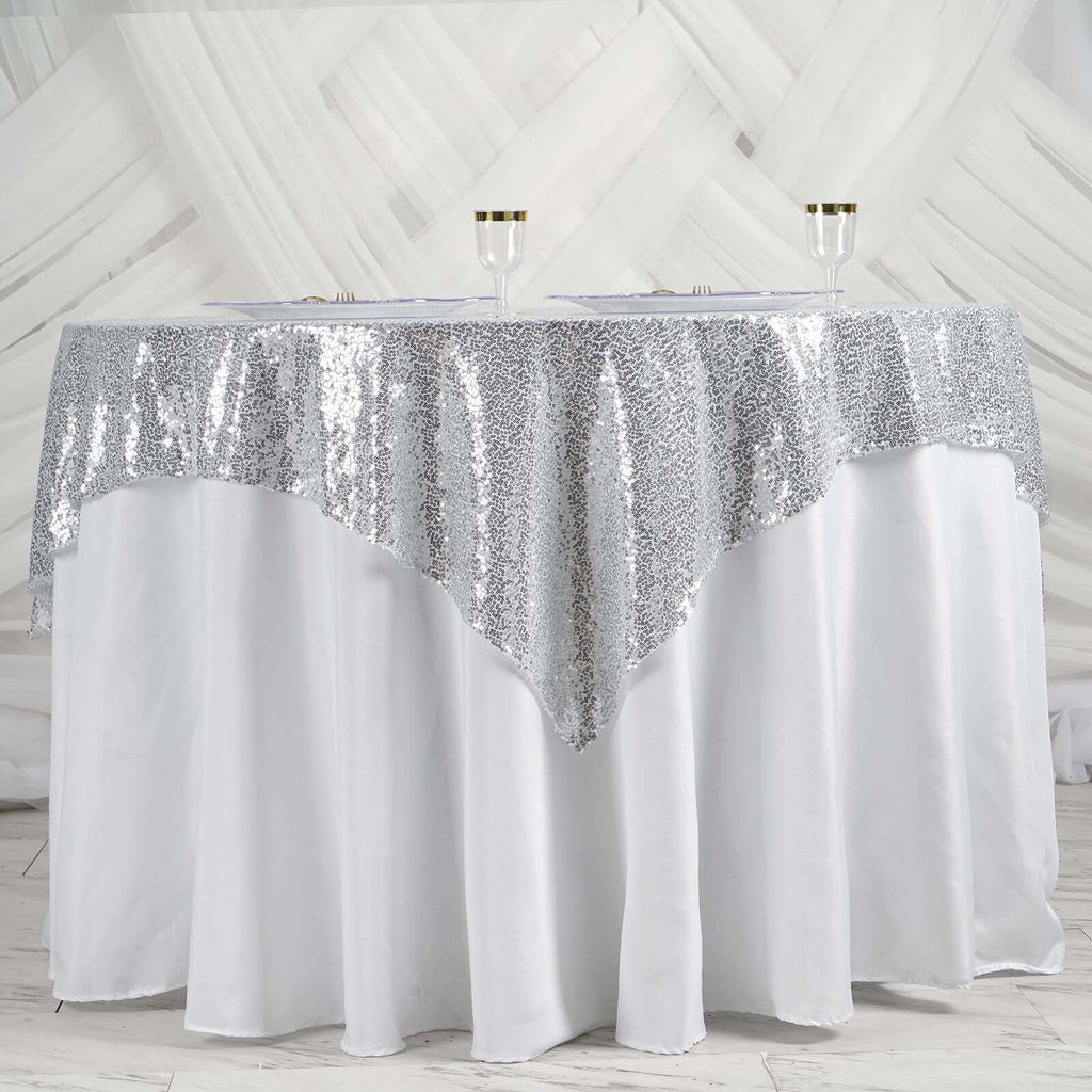 Sequin Overlay 60"x60" Silver | TableclothsFactory