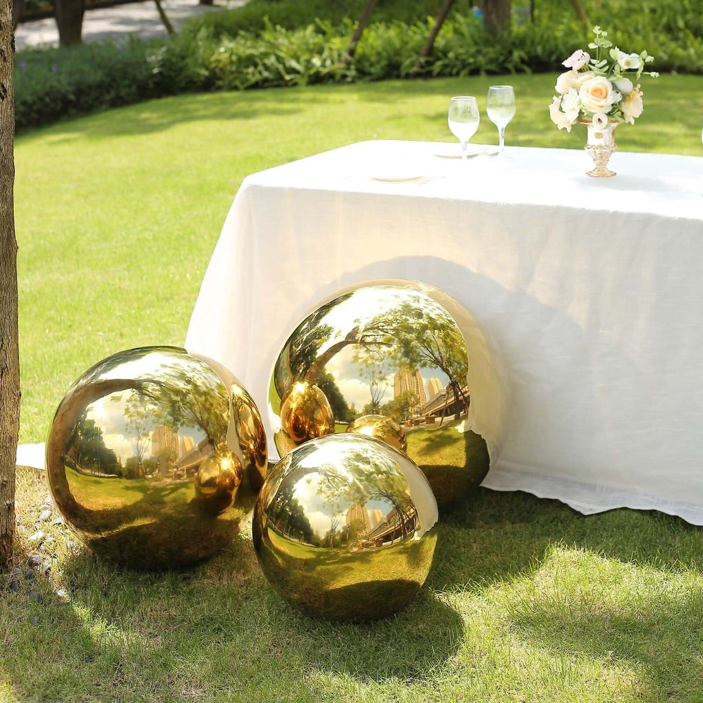 Globe Mirror Ball Stainless Steel Gold 20" | TableclothsFactory