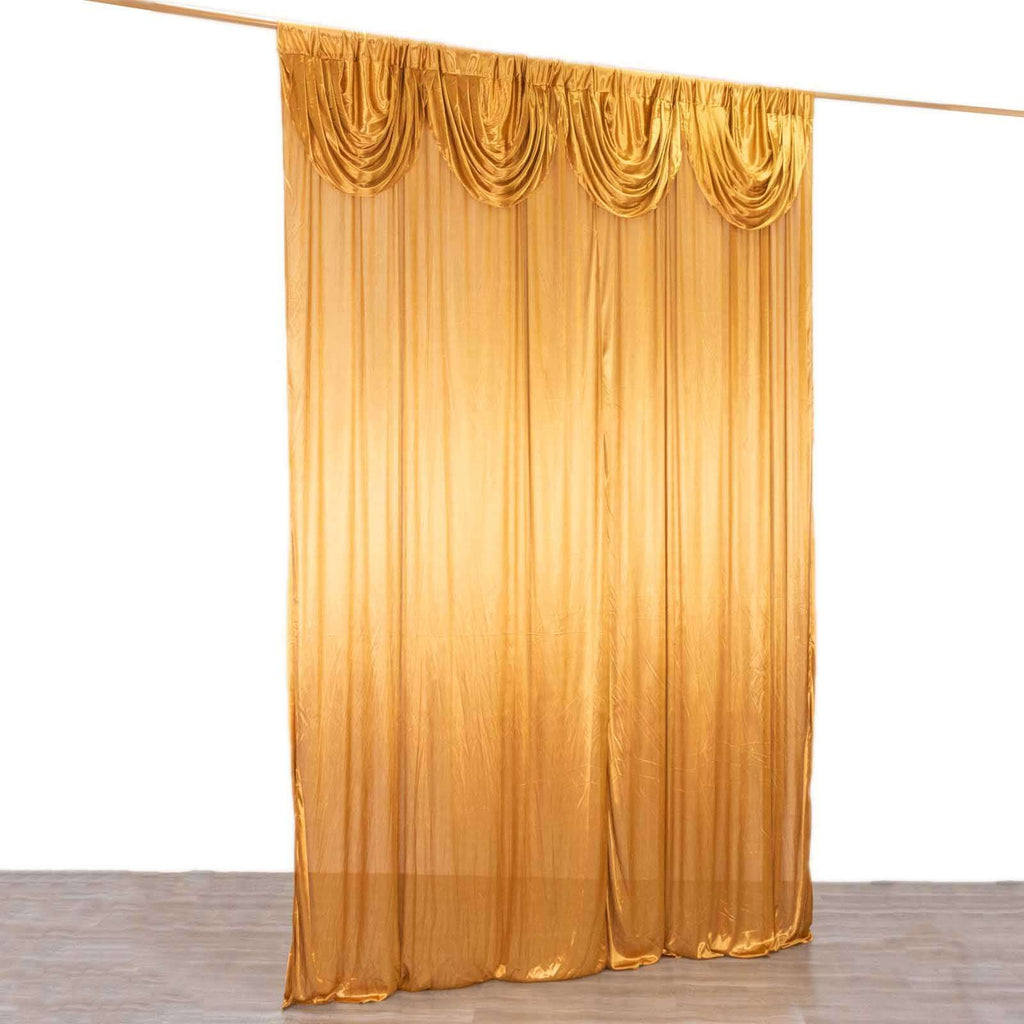10ftx10ft Gold Satin Event Curtain Drapes | TableclothsFactory