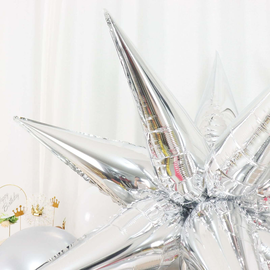 36 Pack Metallic Silver Starburst Balloons | TableclothsFactory