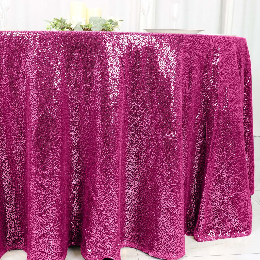 Sequin Tablecloth 120" Fuchsia | TableclothsFactory