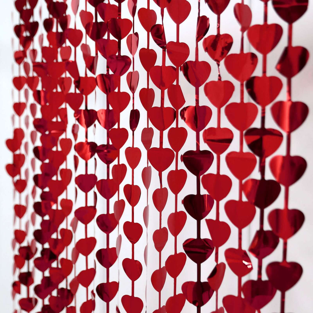 Red Heart Foil Fringe Curtain 3ftx6.5ft | TableclothsFactory