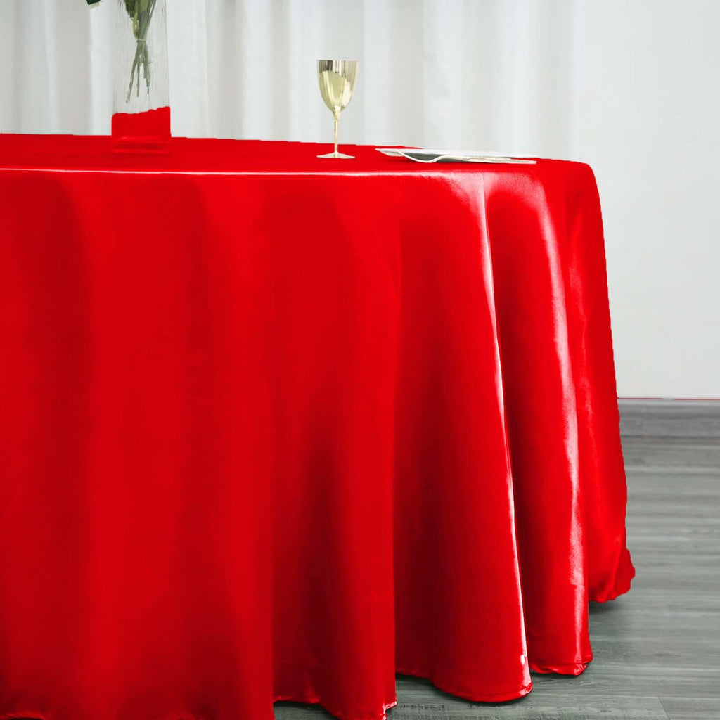 Satin Round Tablecloth 120" Red | TableclothsFactory
