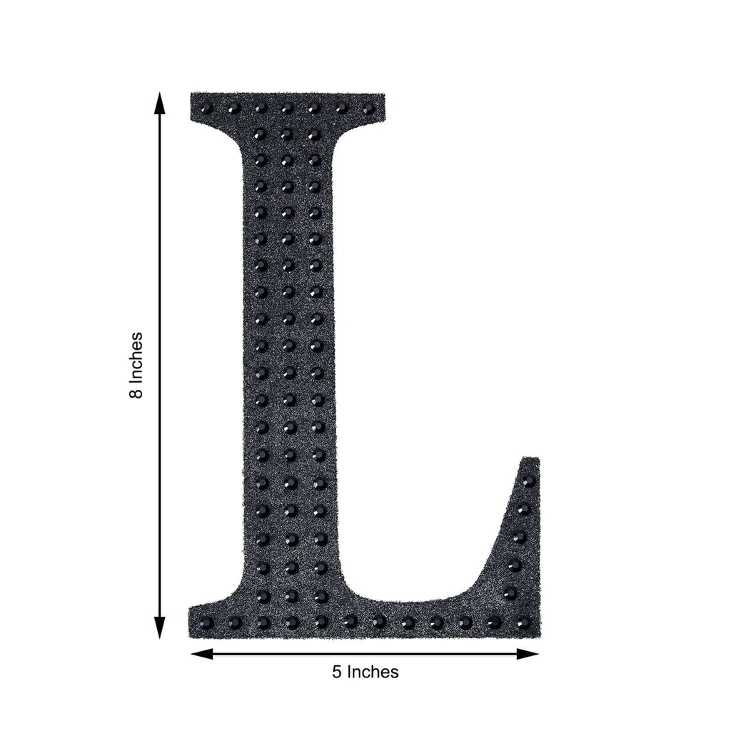 8" Rhinestone Sticker Letters "L" Black | TableclothsFactory