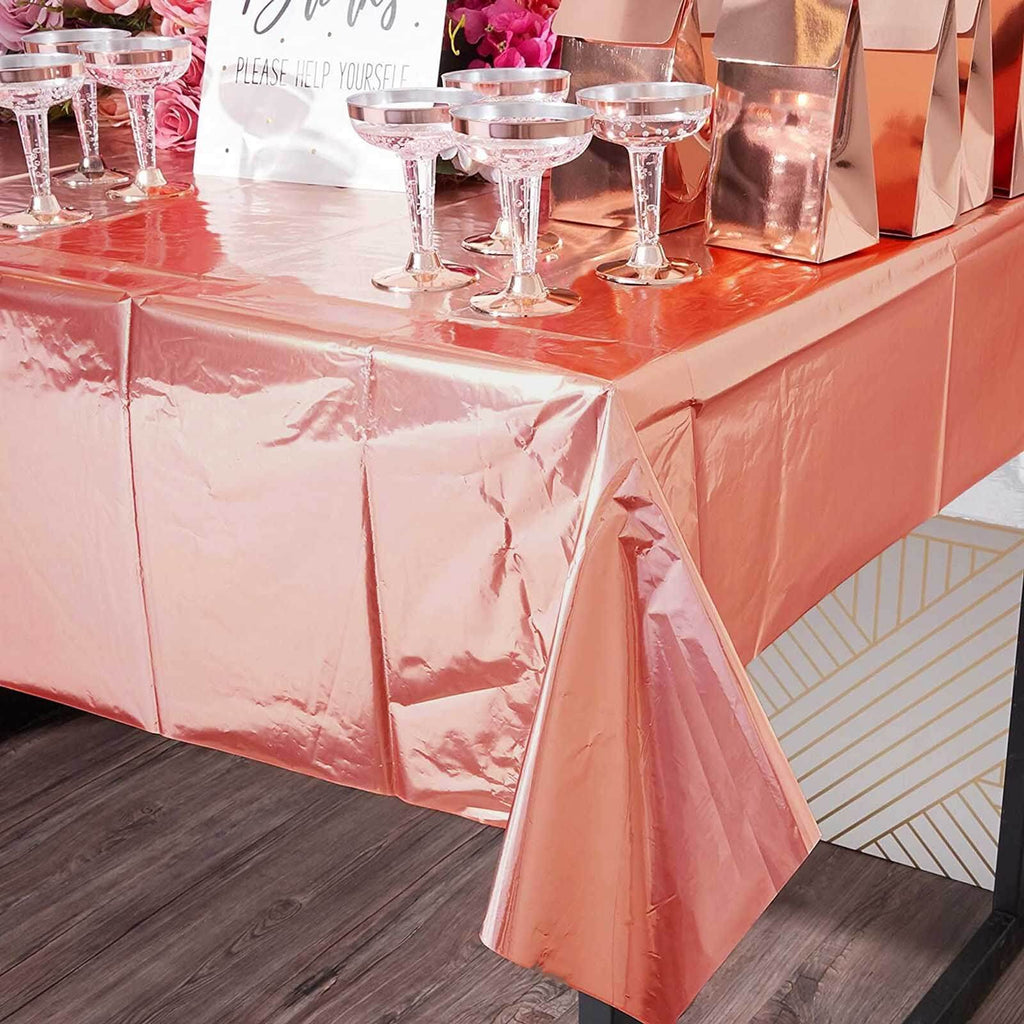 Metallic Foil Square Tablecloth 50"x50" Rose Gold | TableclothsFactory