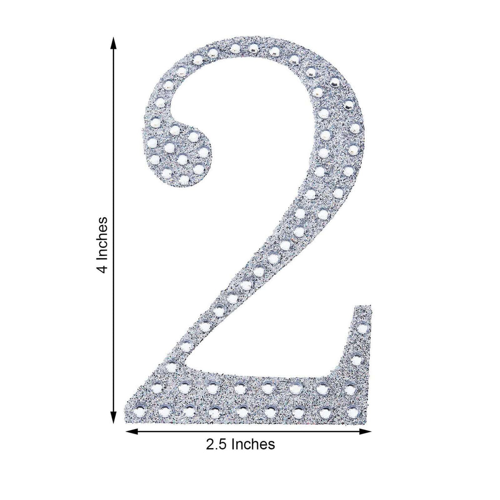 4" Rhinestone Sticker Numbers "2" Silver | TableclothsFactory