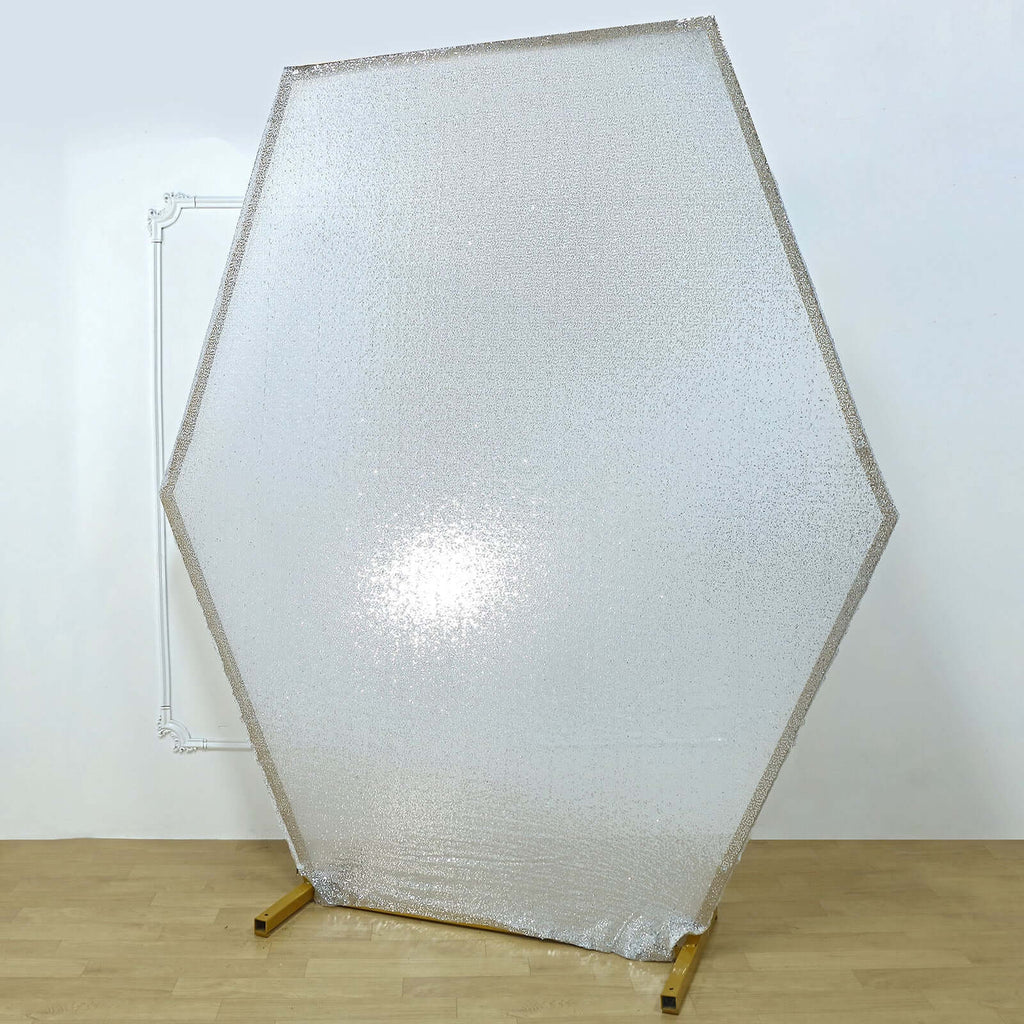8ftx7ft Silver Sequin Hexagon Backdrop Cover | TableclothsFactory