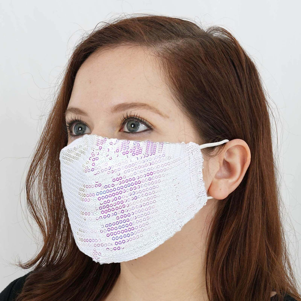 5 Pack White Sequined Cotton Face Masks | TableclothsFactory