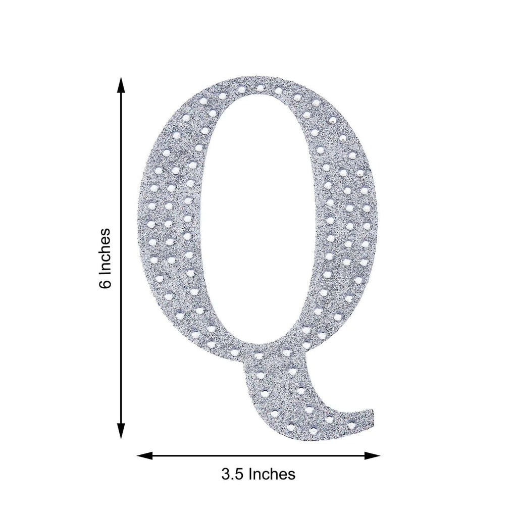 6" Rhinestone Sticker Letters "Q" Silver | TableclothsFactory