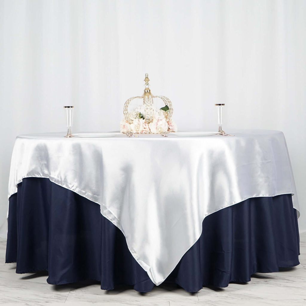 Satin Table Overlay 90"x90" White | TableclothsFactory