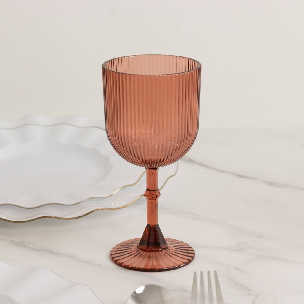 Dusty Rose Ribbed Wine Goblets, 9oz | TableclothsFactory