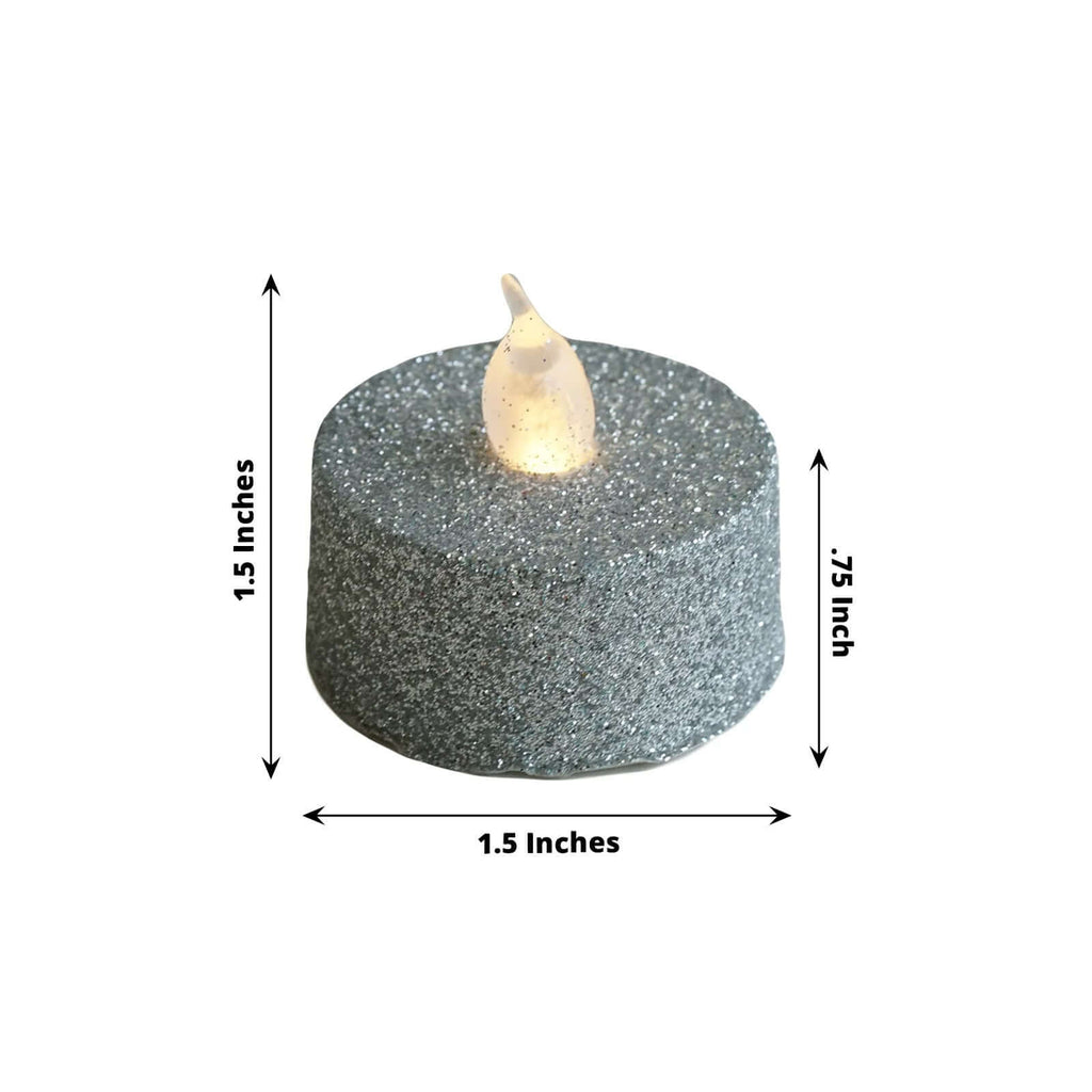 LED Tealight Candles Glitter Silver | TableclothsFactory