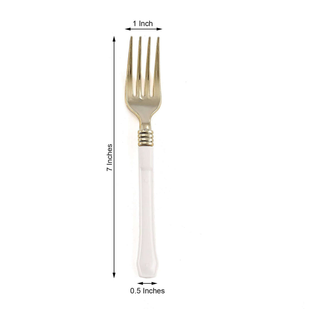 Plastic Forks Gold with White Handles 7" | TableclothsFactory