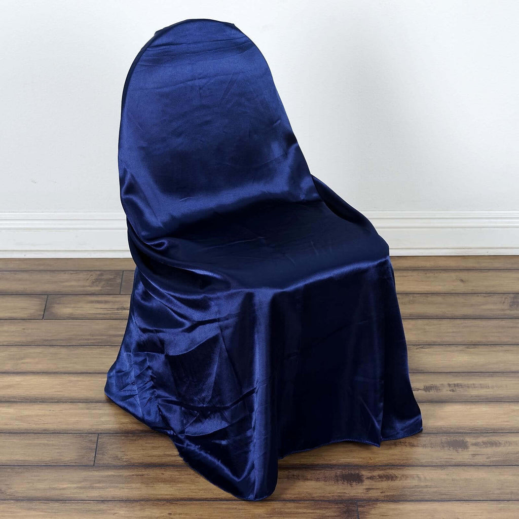 Satin Universal Chair Cover Navy Blue | TableclothsFactory