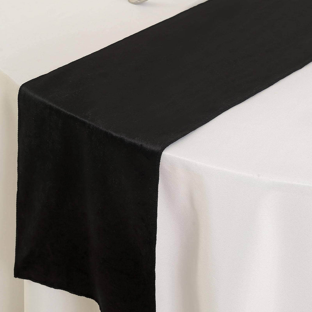 Velvet Table Runner 12"x108" Black | TableclothsFactory