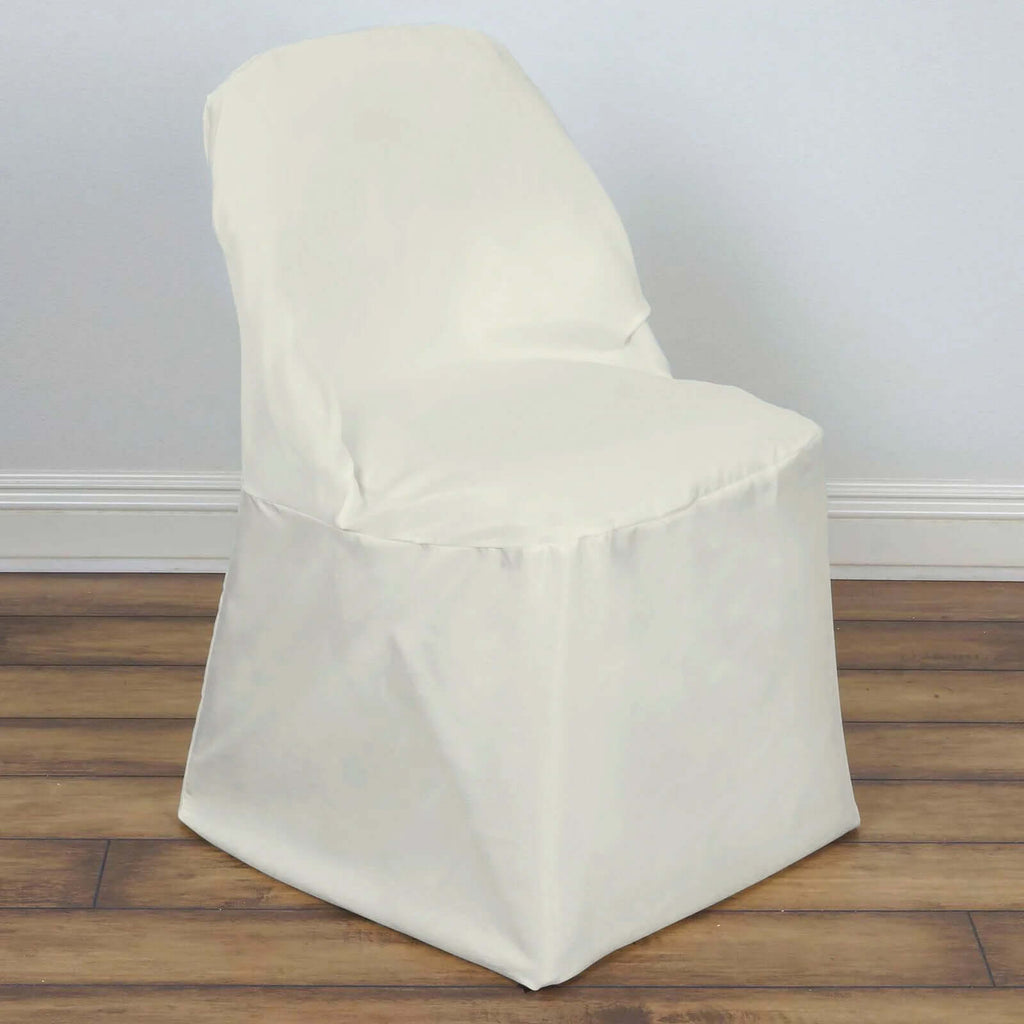 10 Pack Polyester Folding Chair Covers Ivory | TableclothsFactory