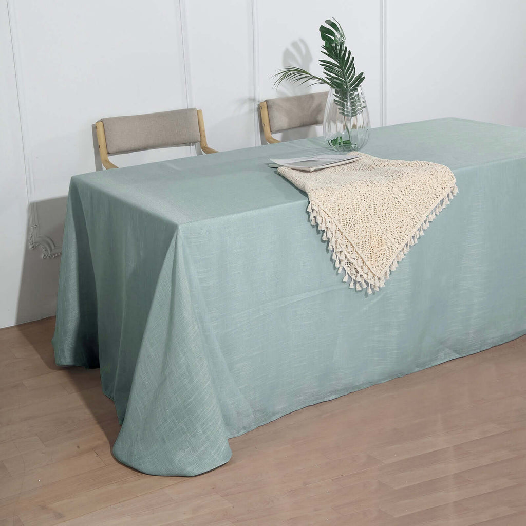 Faux Linen Tablecloth 90"x132" Dusty Blue | TableclothsFactory