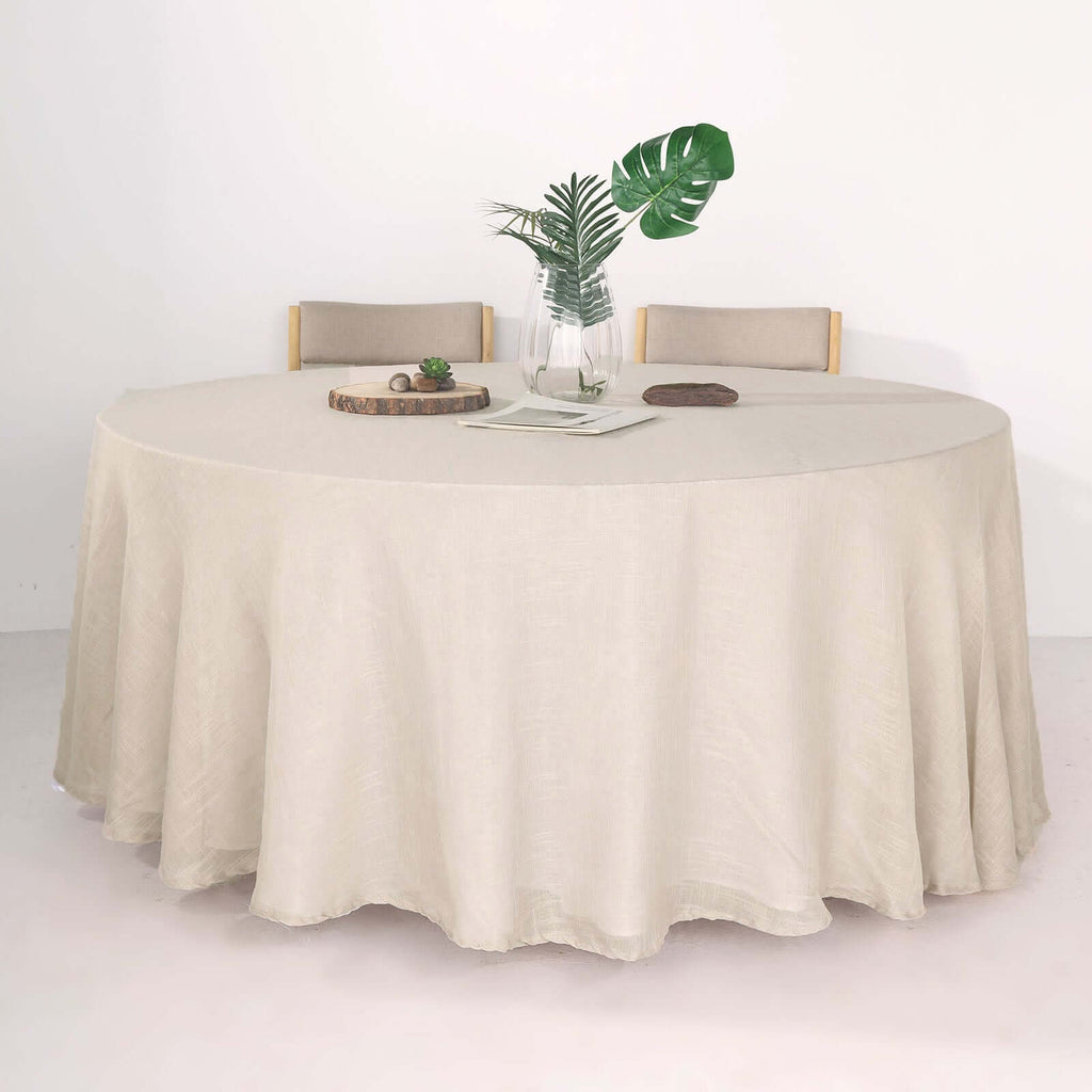 Faux Linen Round Tablecloth 120" Beige | TableclothsFactory