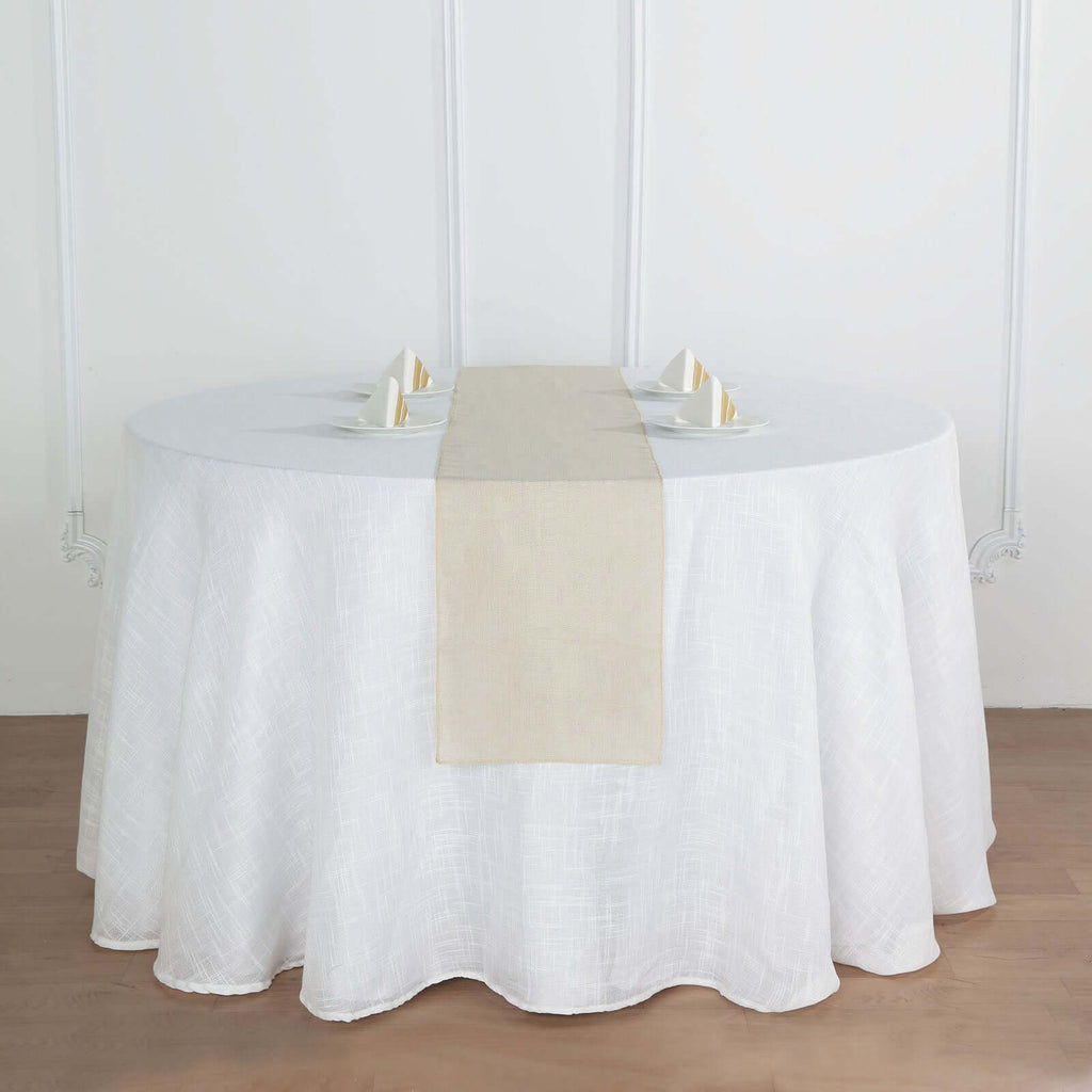 Faux Linen Table Runner 12"x108" Beige | TableclothsFactory