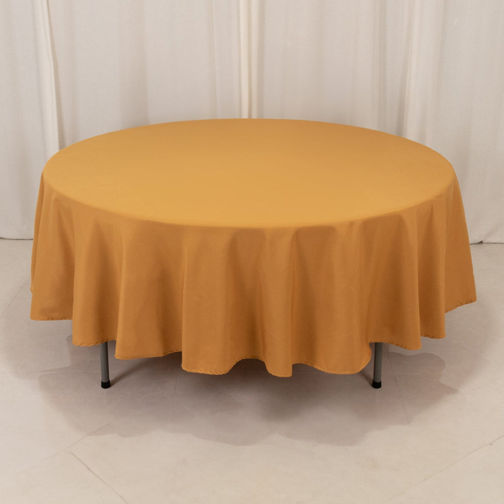 Premium Polyester Round Tablecloth 90" Gold | TableclothsFactory