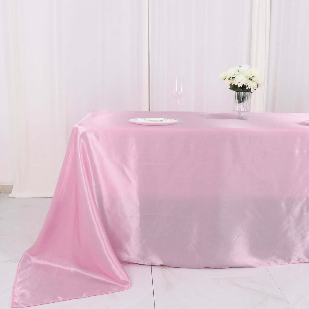 Satin Rectangle Tablecloth 90"x132" Pink | TableclothsFactory