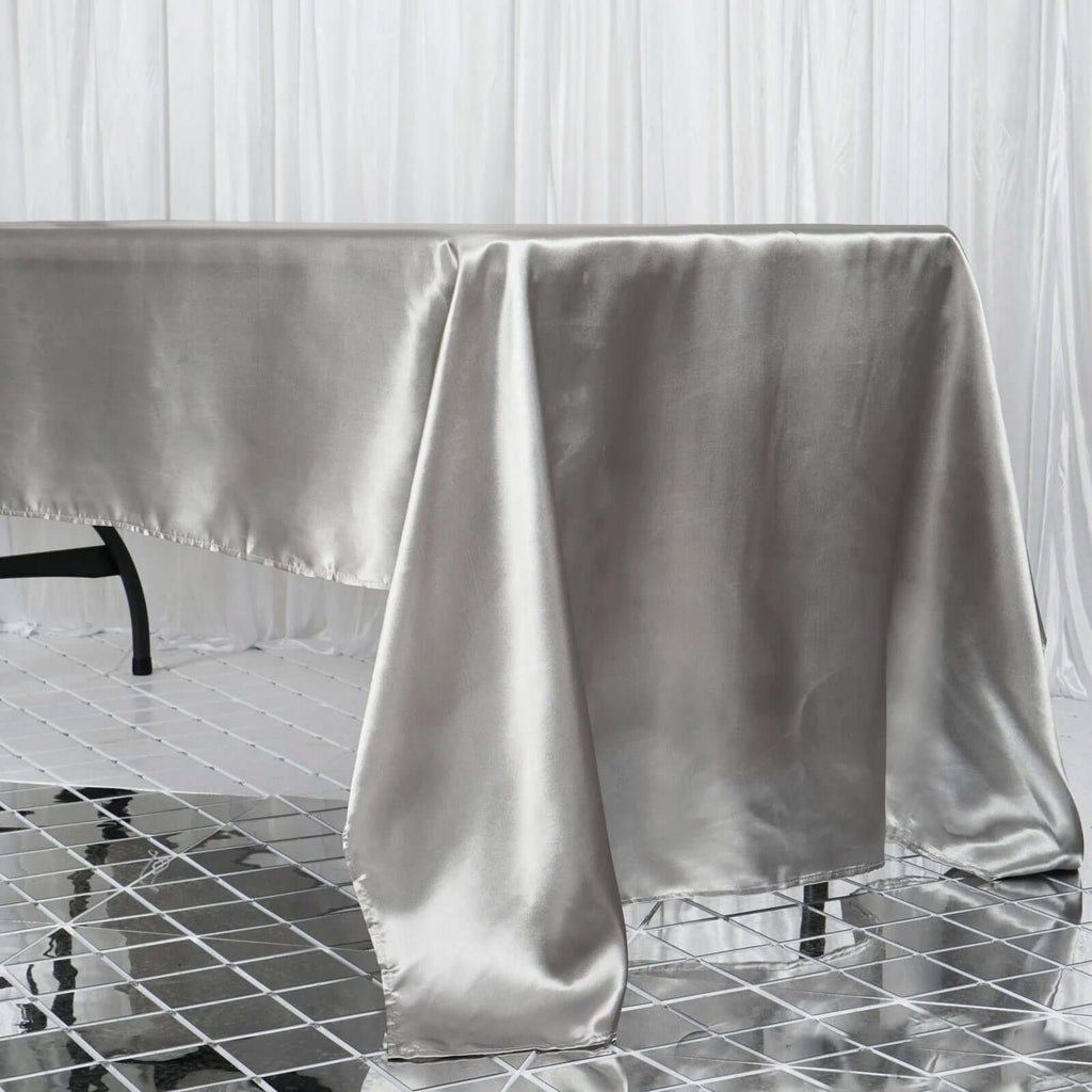 Satin Rectangle Tablecloth 60"x126" Silver | TableclothsFactory
