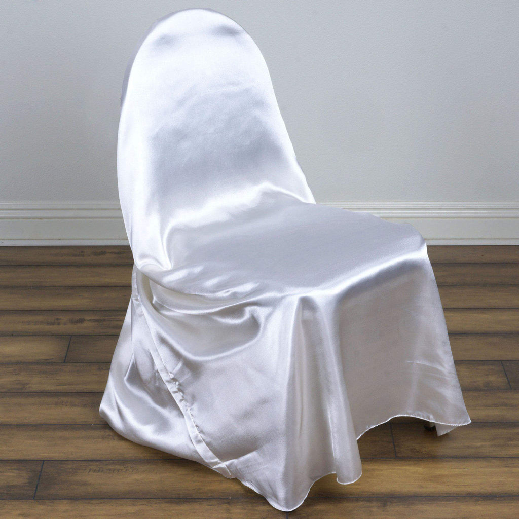 Satin Self-Tie Universal Chair Cover White | TableclothsFactory